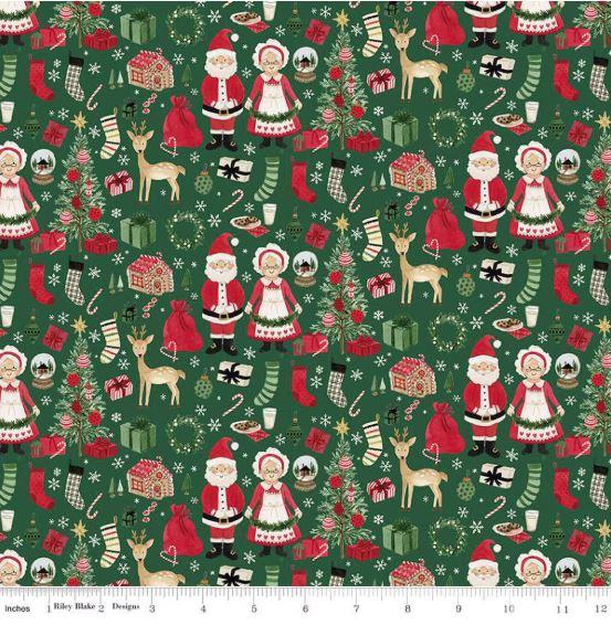 Charming Christmas by Riley Blake SANTA & MRS CLAUS/GREEN – Arizona Quilts