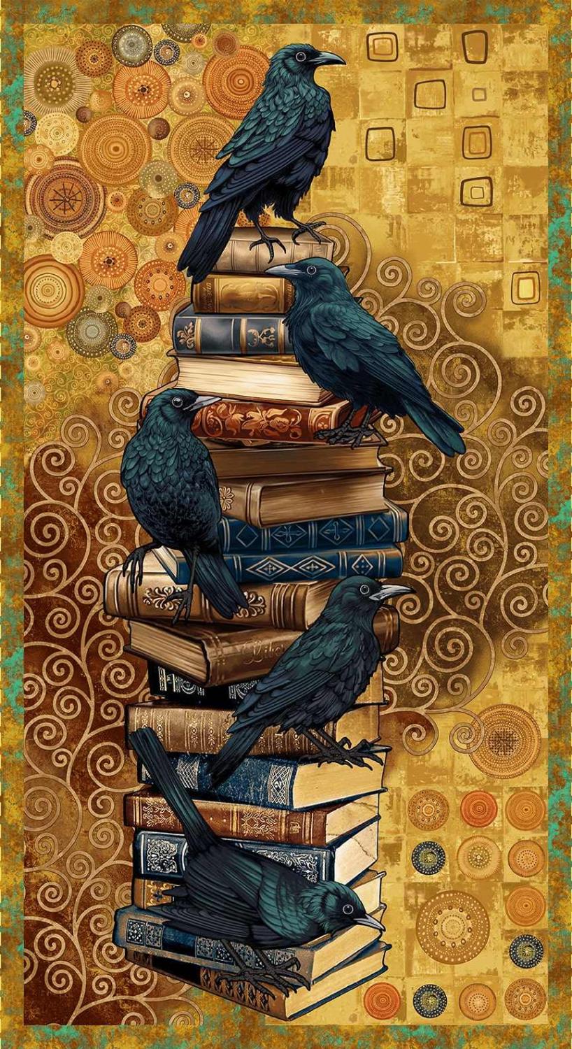 Crow-Mazing by Henry Glass 24" CROWS & BOOKS PANEL – Arizona Quilts
