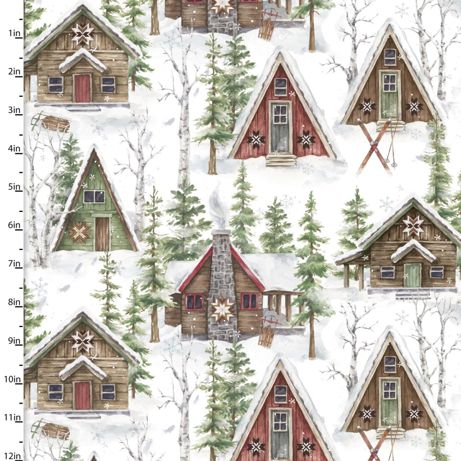 Snowflake Lodge by 3 Wishes Fabrics CABINS/WHITE – Arizona Quilts