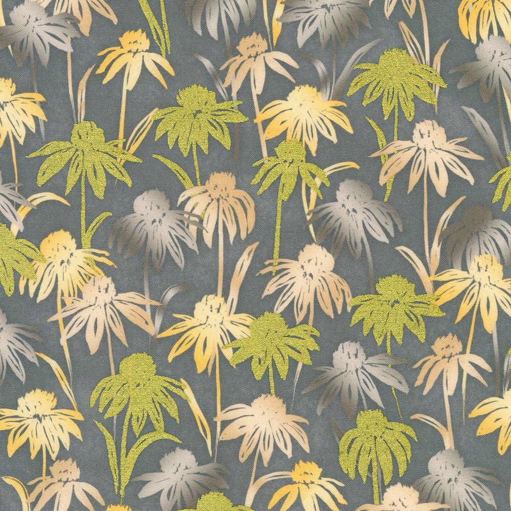 Wishwell: Summerstone by Robert Kaufman Fabrics CONEFLOWER/GRAPHITE ...